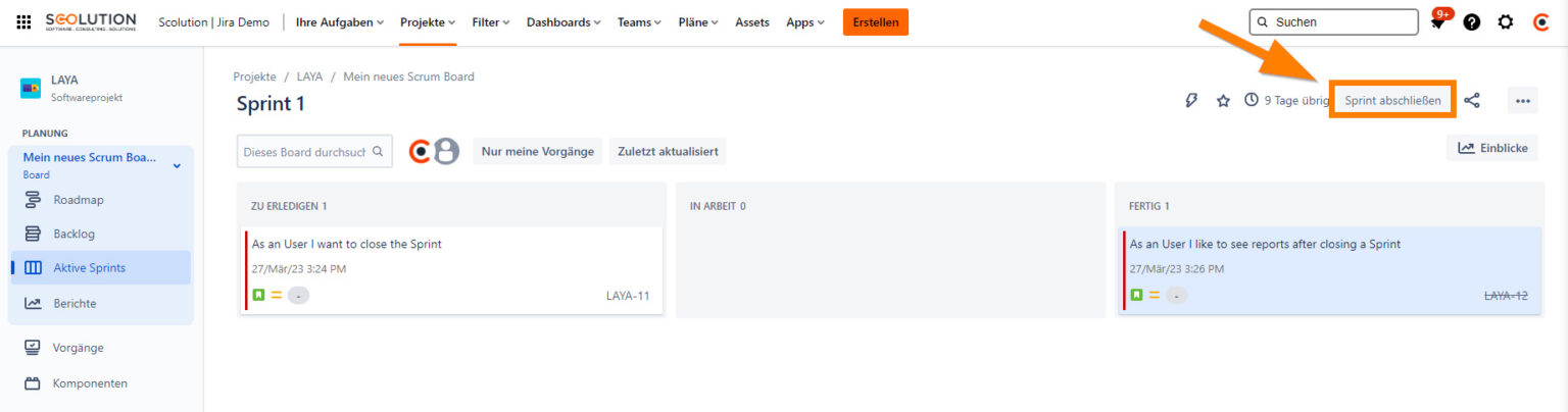 Jira Sprint schließen | Anleitung (deutsch)