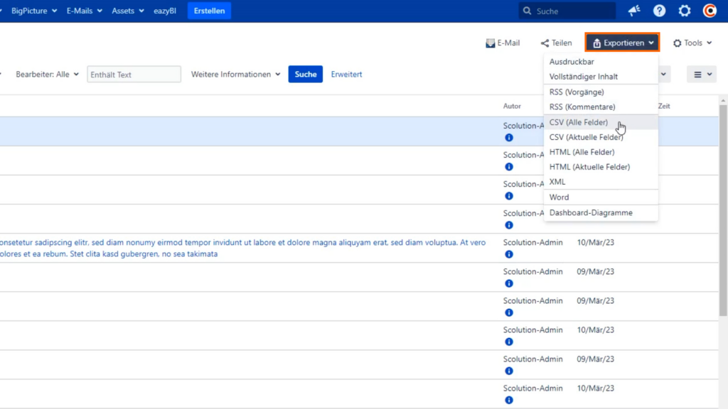 Jira Tickets als CSV-Datei exportieren - Anleitung