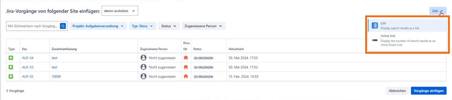 Jira Issues in Confluence Tabelle anzeigen | Anleitung